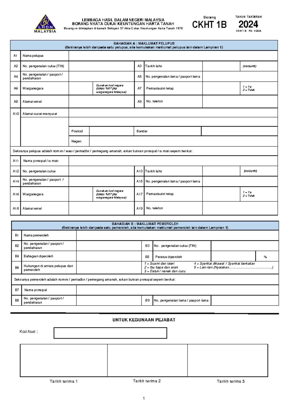 Borang CKHT 1A 2024 - Maklumat Pelupusan Harta Tanah - Studocu