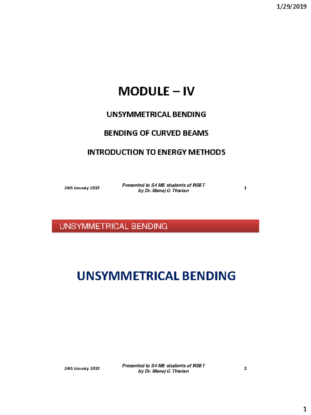 S4 ME - Module 4 Lecture Notes on Unsymmetrical Bending & Curved Beams ...