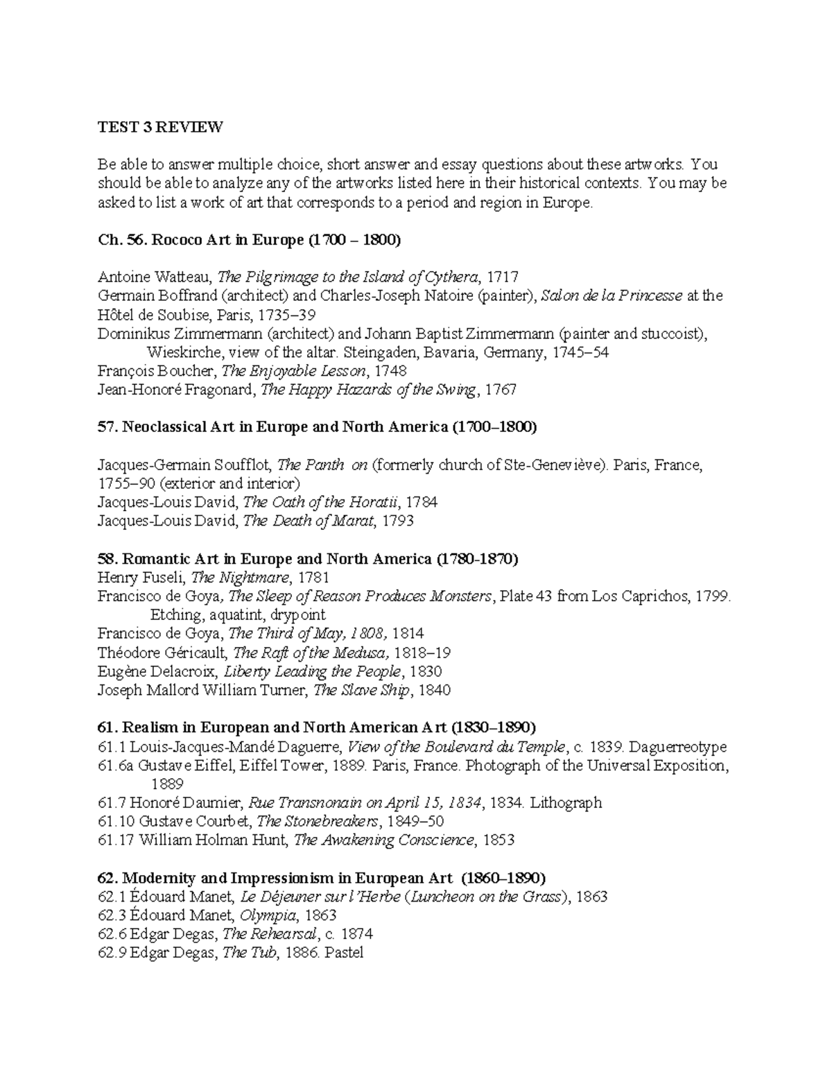 Art History Test 3 Review: European Art Movements Overview - TEST 3 ...