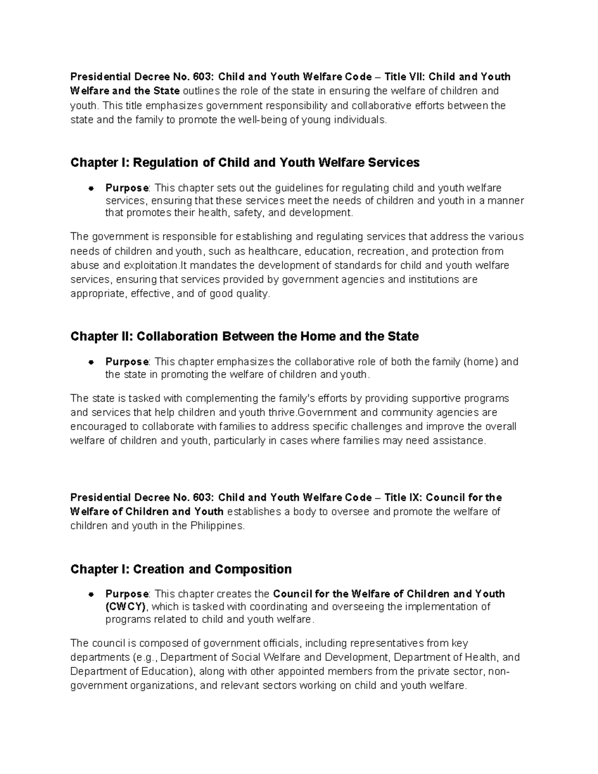 CHN Title 7 9 provisions - Presidential Decree No. 603: Child and Youth ...