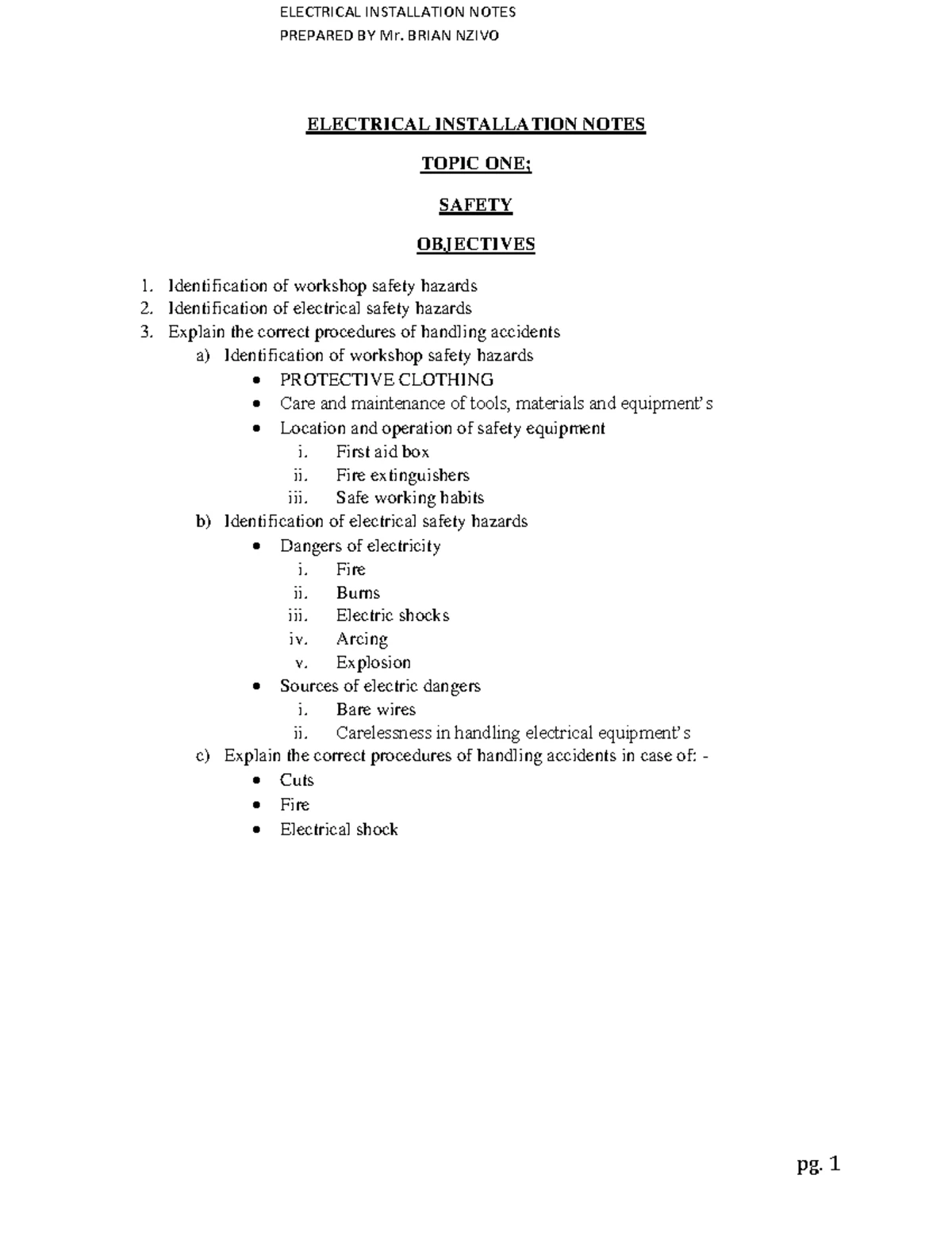Electrical Installation Notes - PREPARED BY Mr. BRIAN NZIVO ELECTRICAL ...
