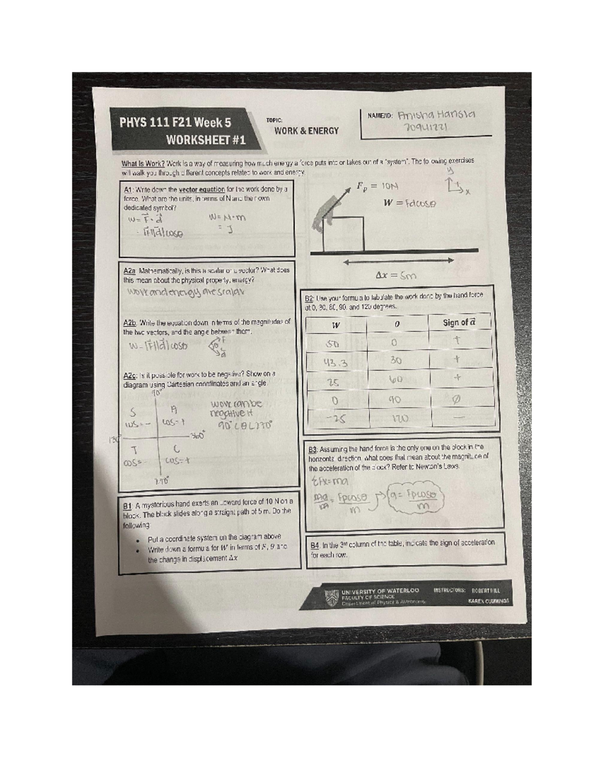 PHYS111 F21 Week 5 Worksheet 1 & 2 - Phys 112 - UWaterloo - Studocu