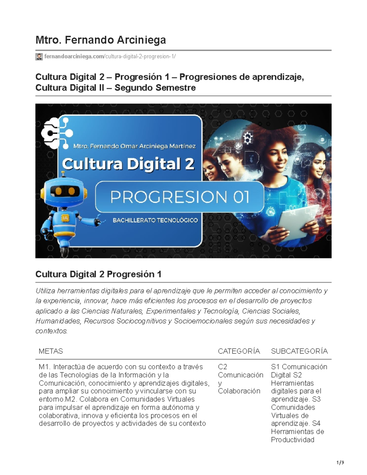 Planeación de Cultura Digital II: Progresión 1 y Comunidades Virtuales ...