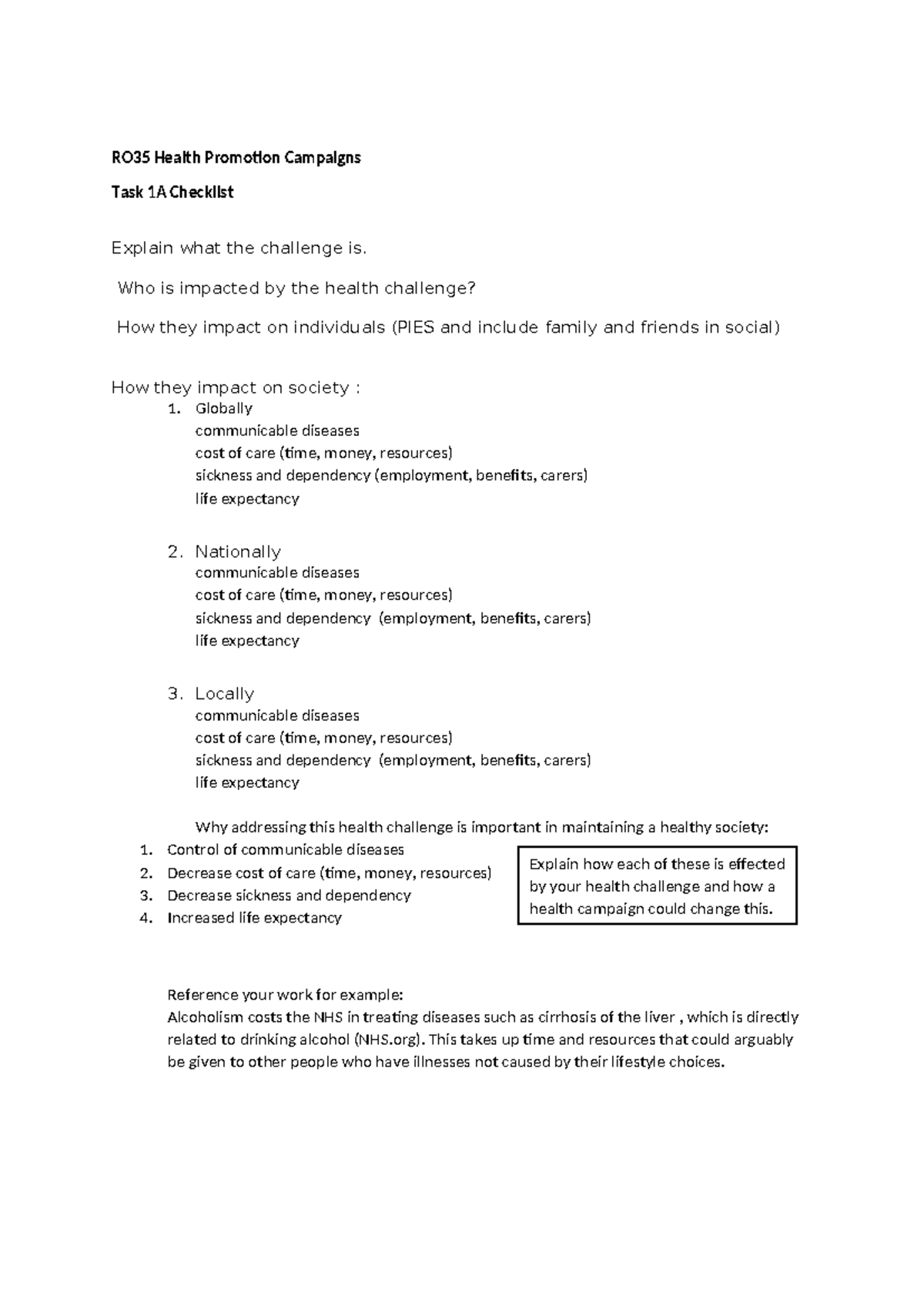 RO35 Health Promotion Campaigns Task 1A Checklist: Addressing ...