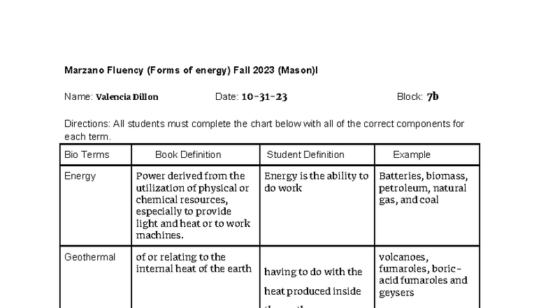 Marzano Energy Forms Study Guide (Fall 2023) - Studocu