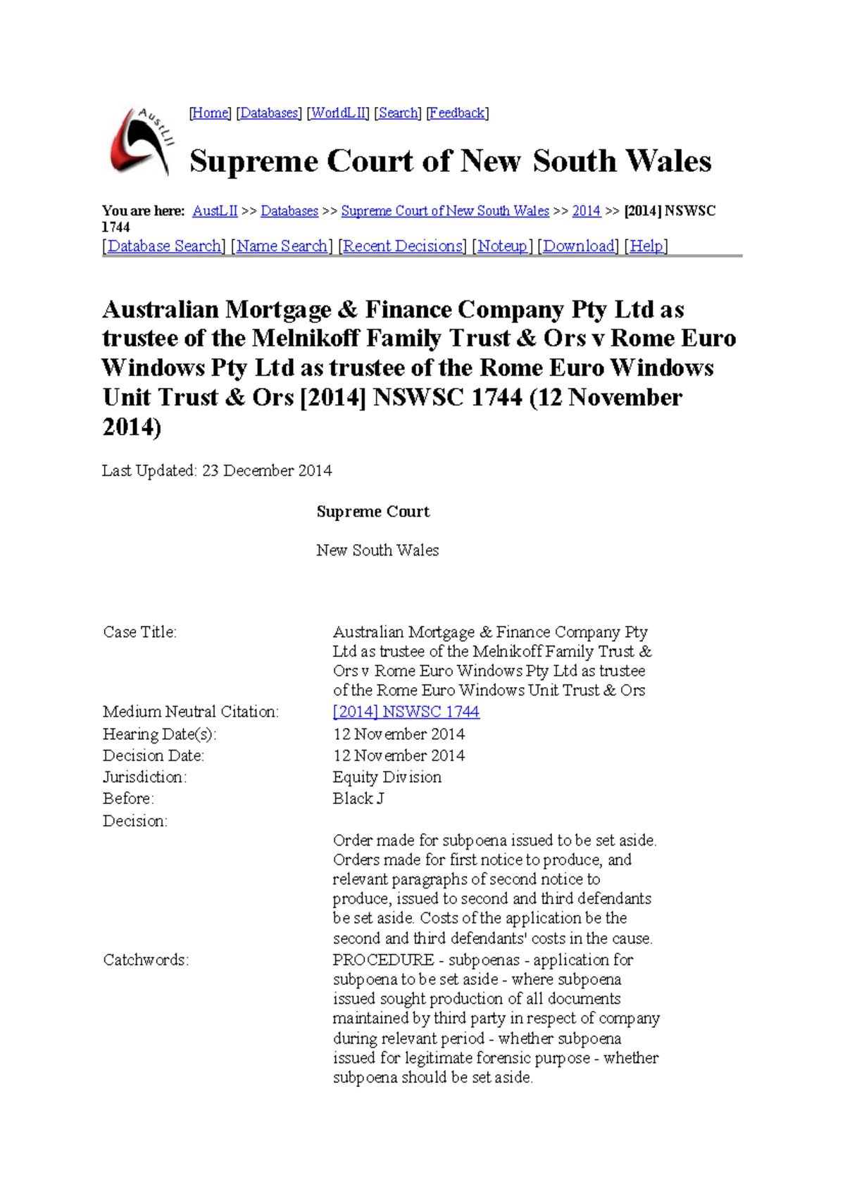 WK 5 Notice to Produce & Subpoena Analysis: Melnikoff v Rome Euro ...