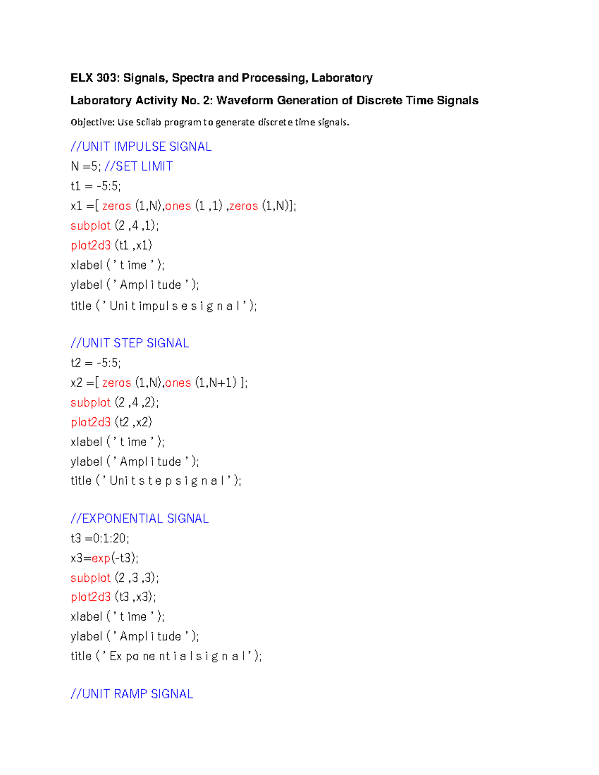 ELX 303 Lab Activity 2: Discrete Time Signal Generation - Studocu