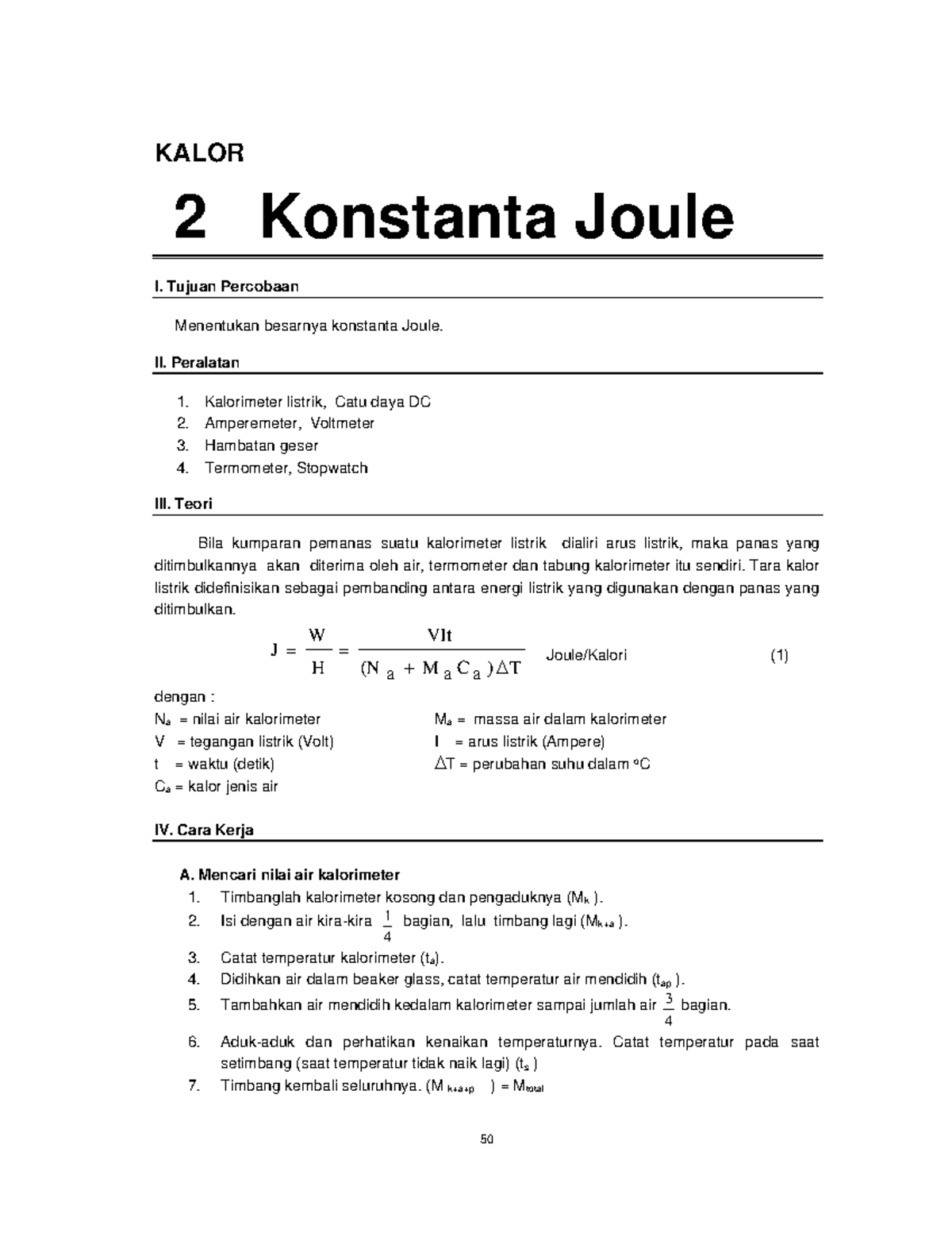 K2 - Percobaan Konstanta Joule dengan Kalorimeter Listrik - Studocu