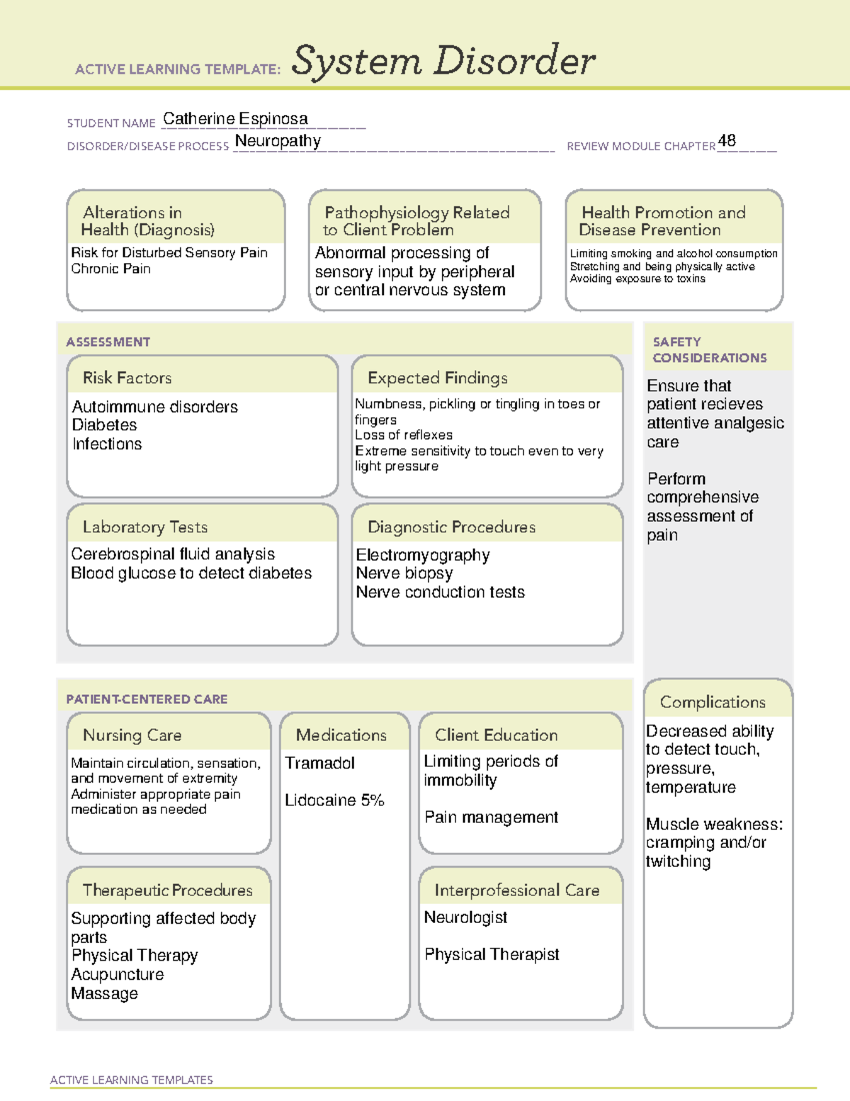 Neuropathy System Disorder - ACTIVE LEARNING TEMPLATES System Disorder ...