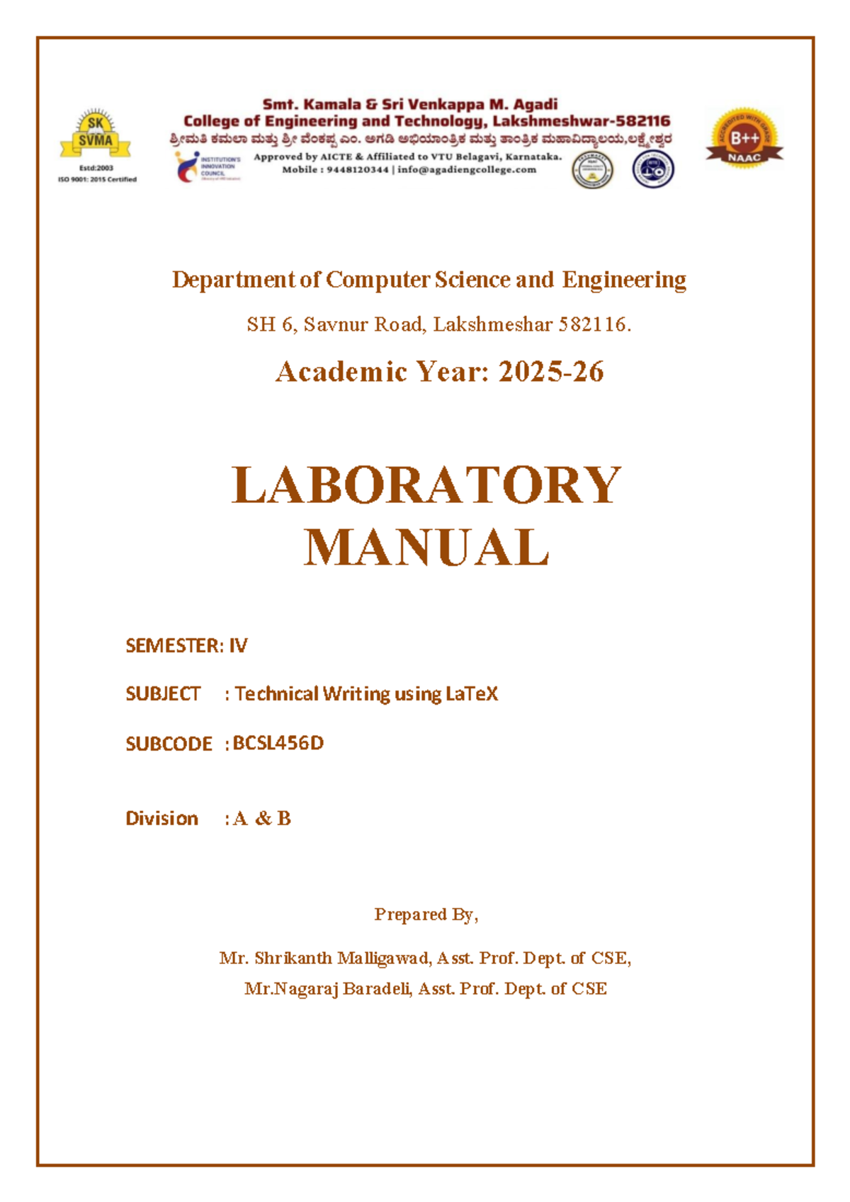 LaTeX Laboratory Manual - BCSL456D - Studocu