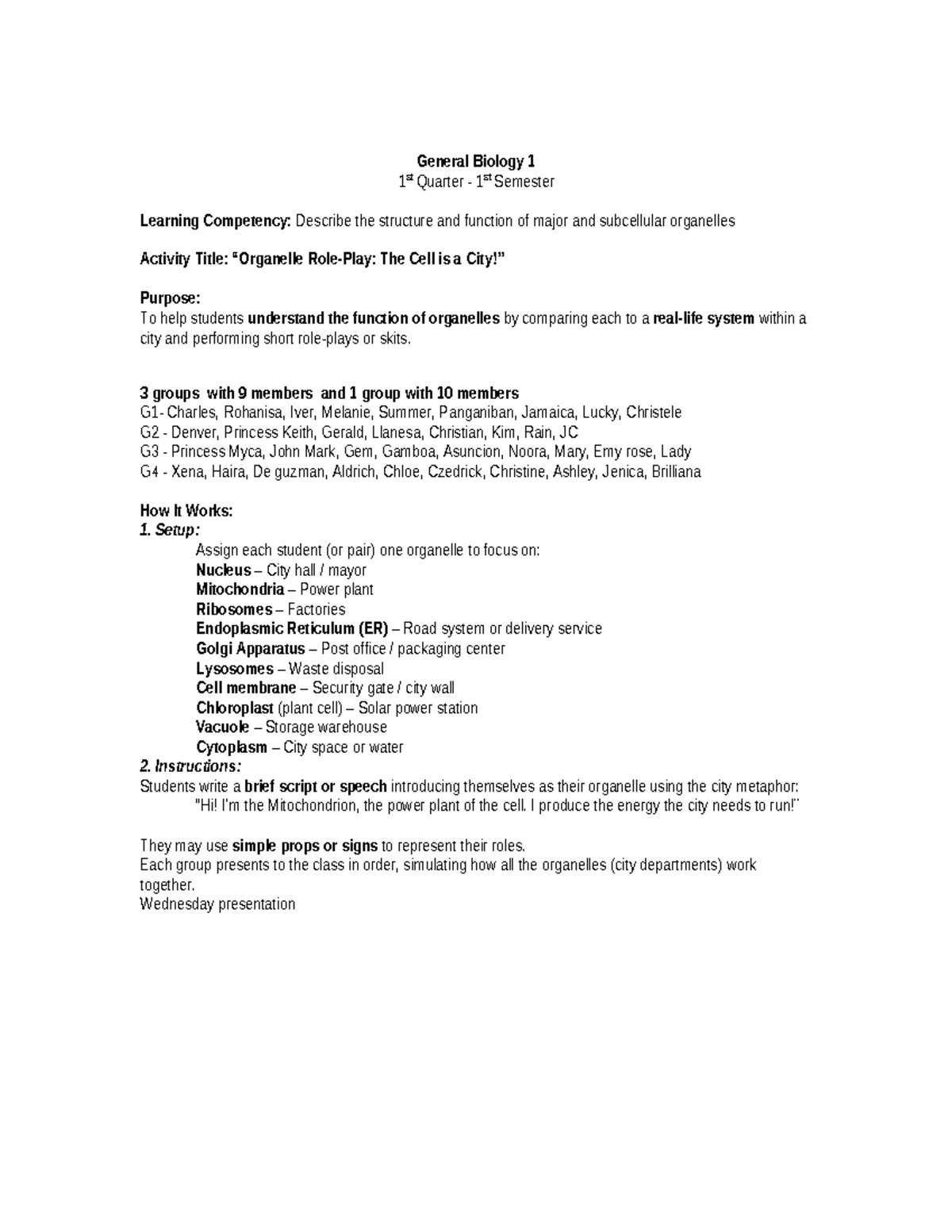 Genbio 1 Group Project: Understanding Cell Organelles Through City ...