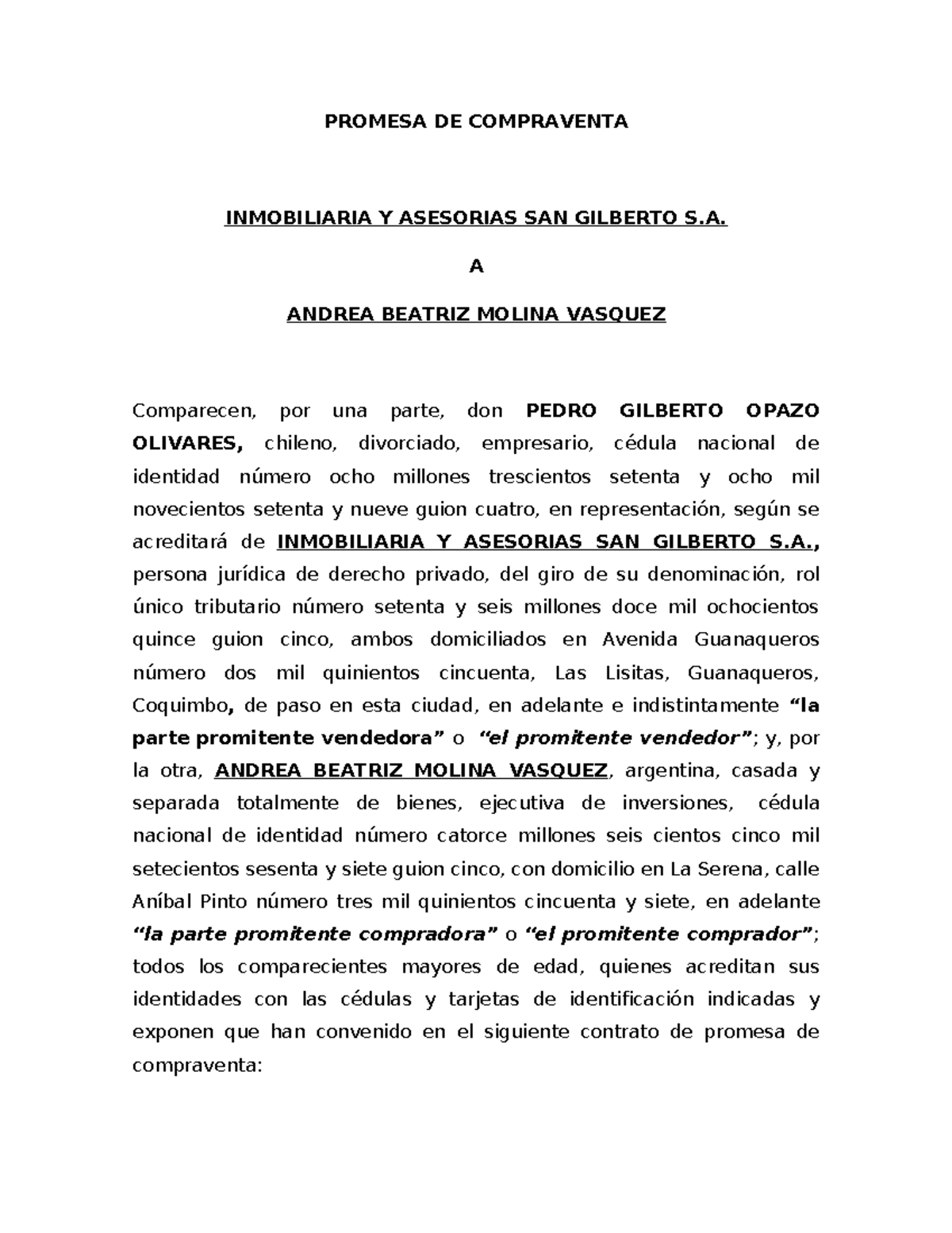 Promesa de Compraventa Inmobiliaria - Jardín del Mar (2023) - Studocu