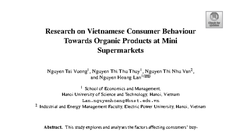 Research on Vietnamese Consumer Behavior Towards Organic Products in ...