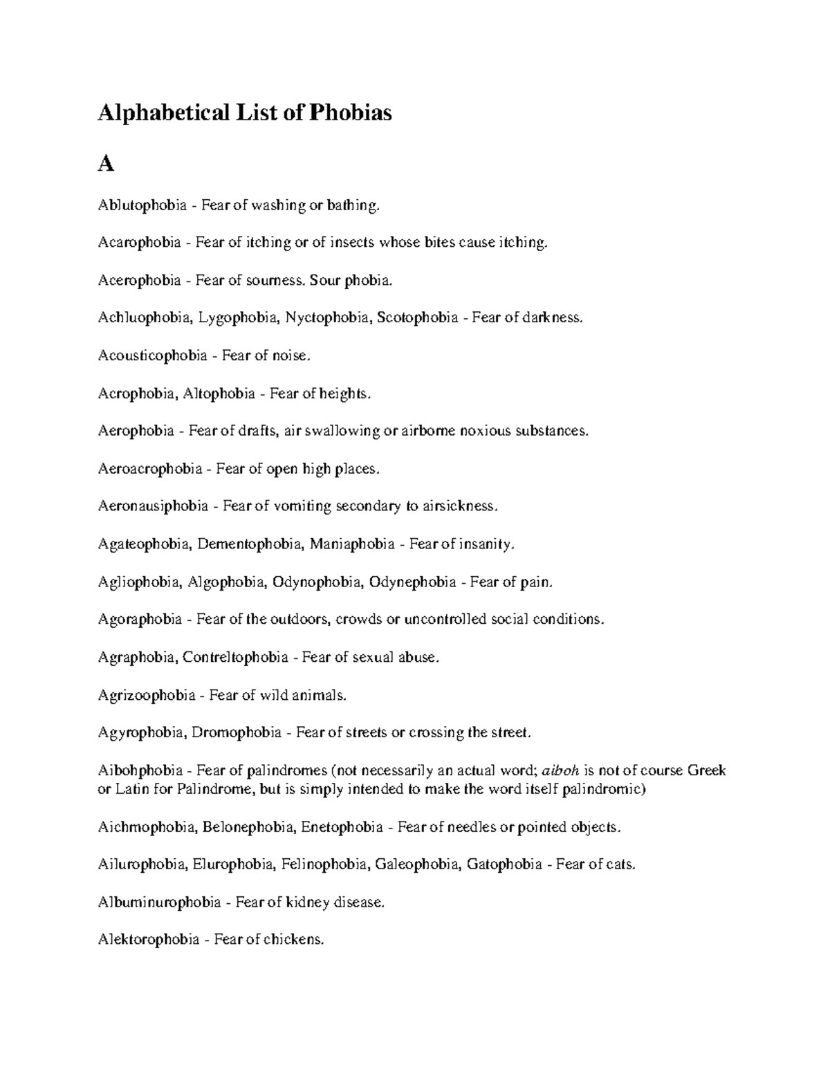 A Z list of phobias 1706590435 - Alphabetical List of Phobias A ...