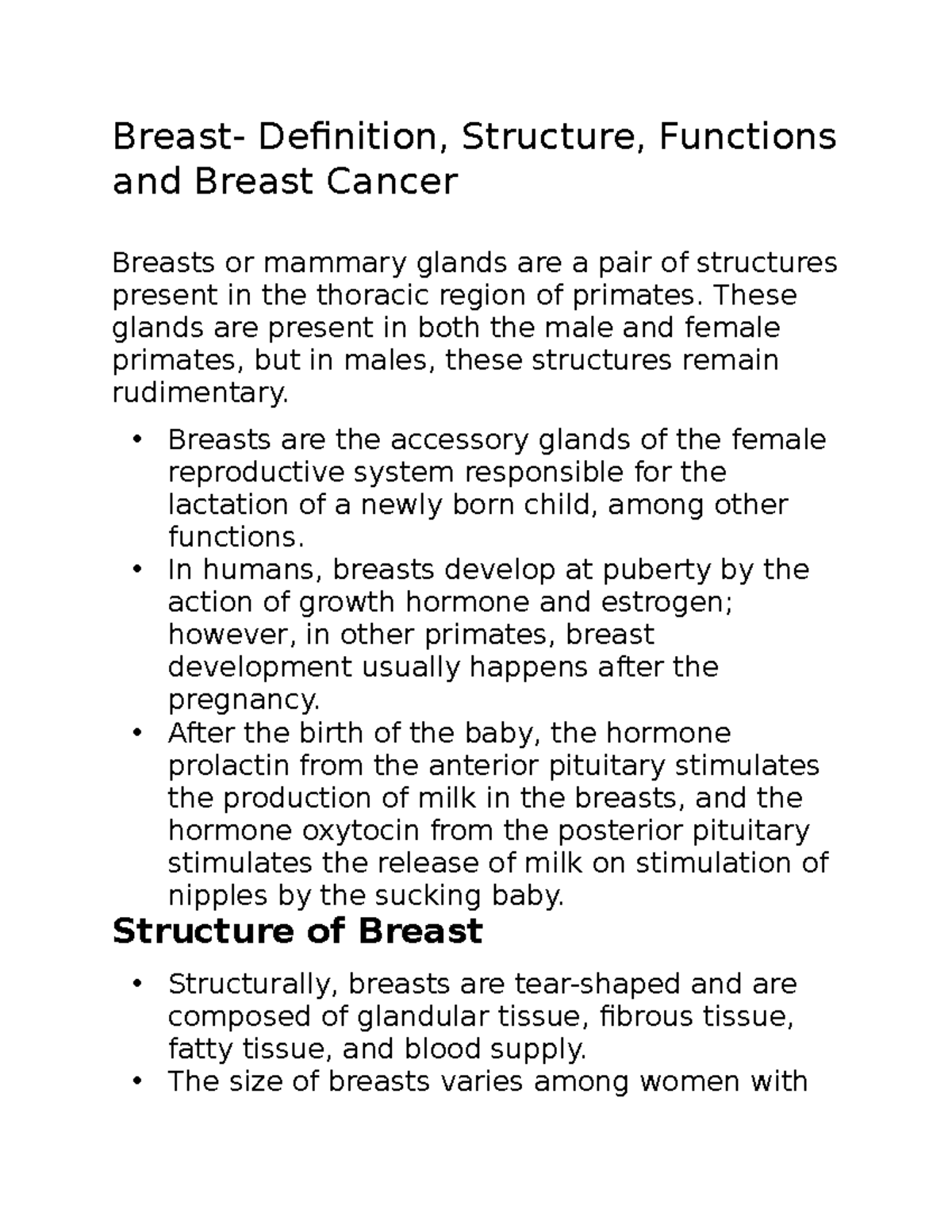 Bio 49 - notes - Breast- Definition, Structure, Functions and Breast ...