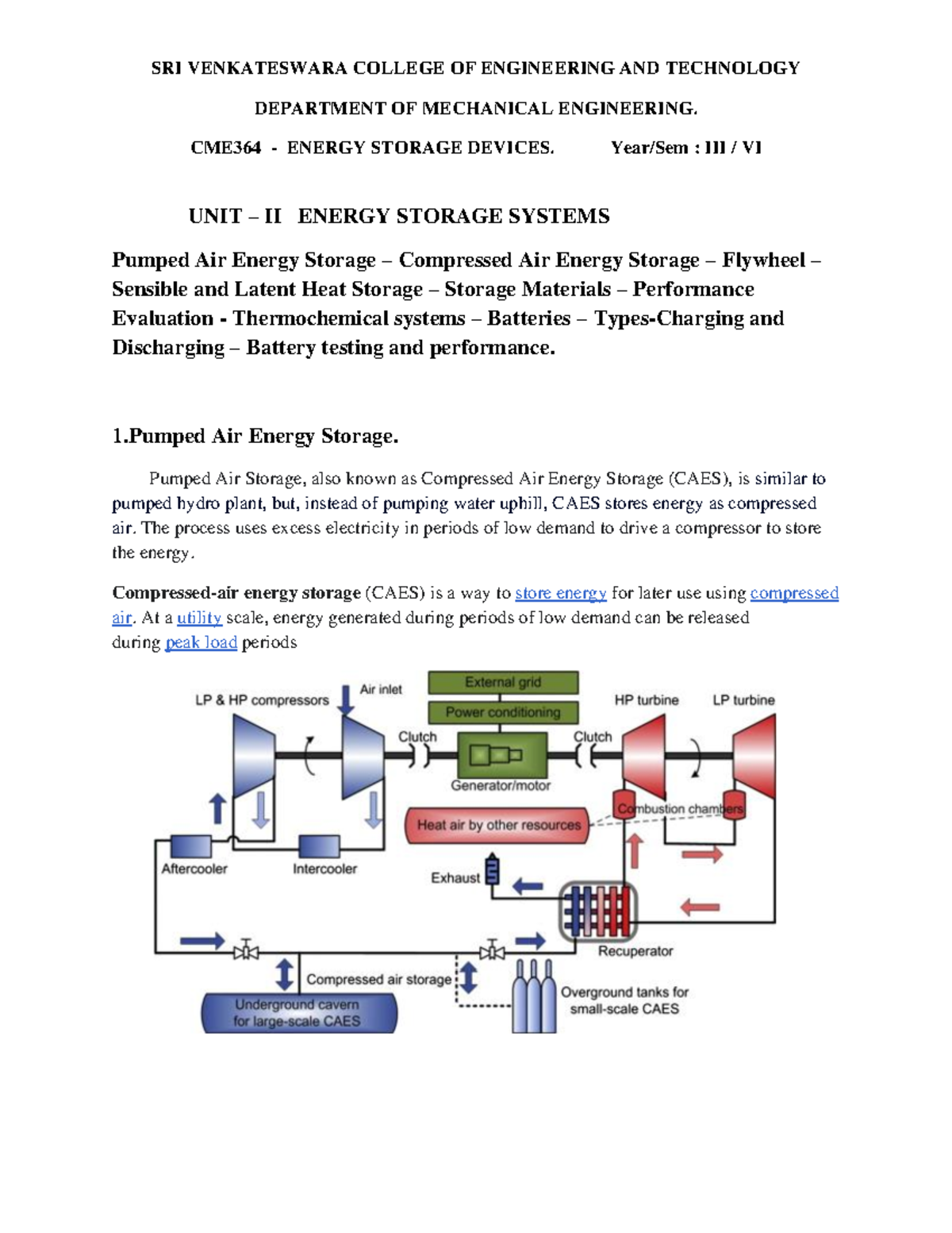 CME364 ESD Notes: Unit 2 - Energy Storage Systems Overview - Studocu