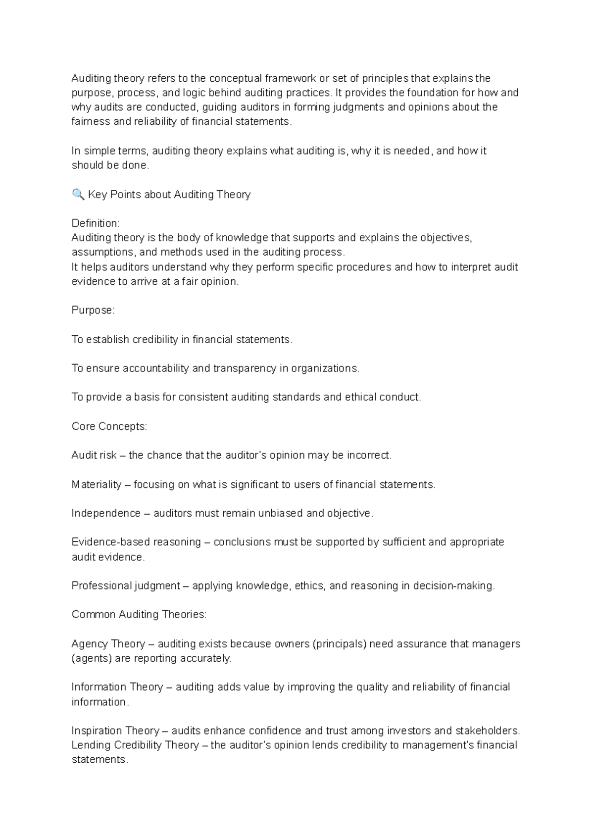 Auditing Theory Overview: Principles & Core Concepts - Studocu