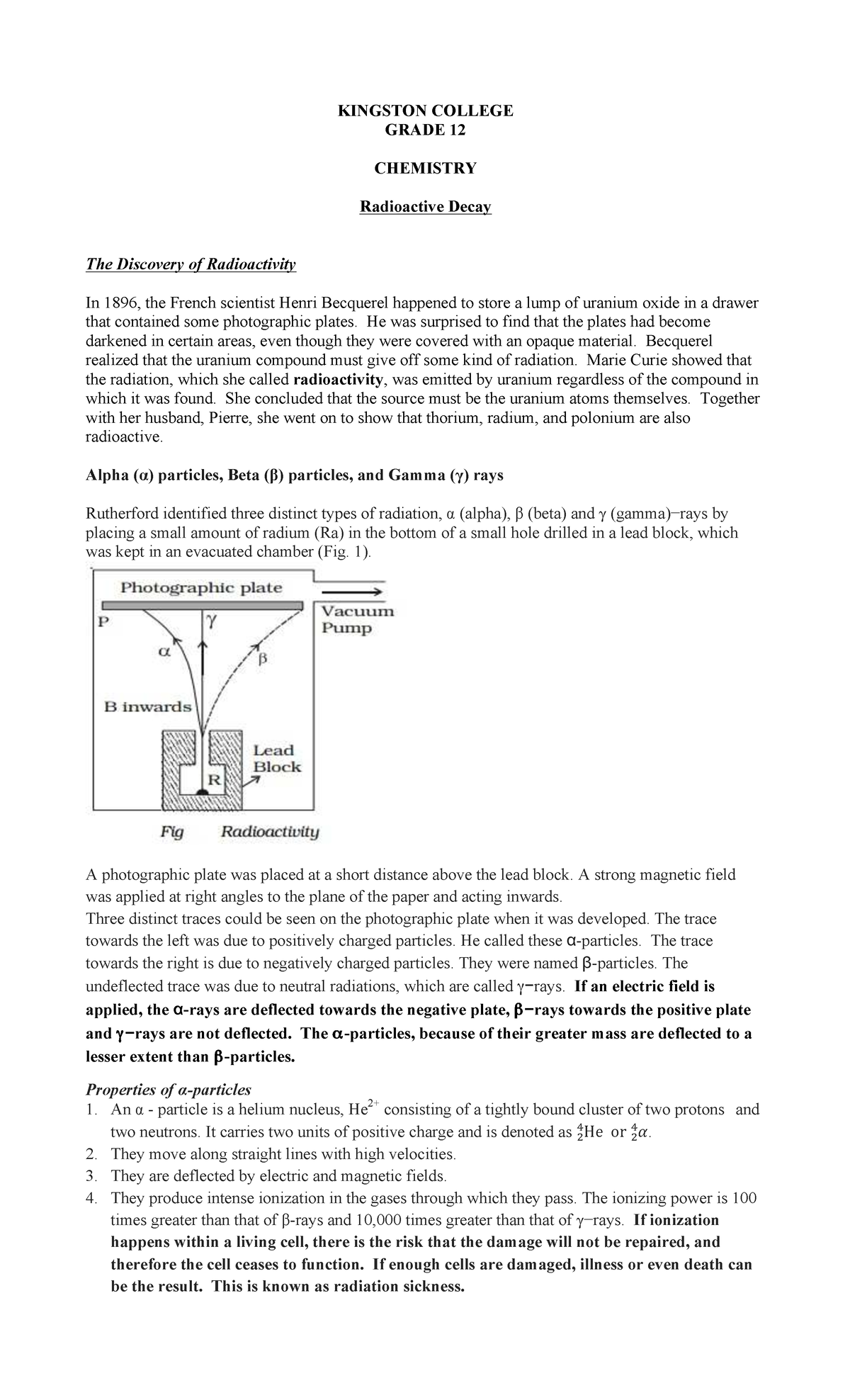 KINGSTON COLLEGE GRADE 12 CHEMISTRY Radioactive Decay Overview - Studocu