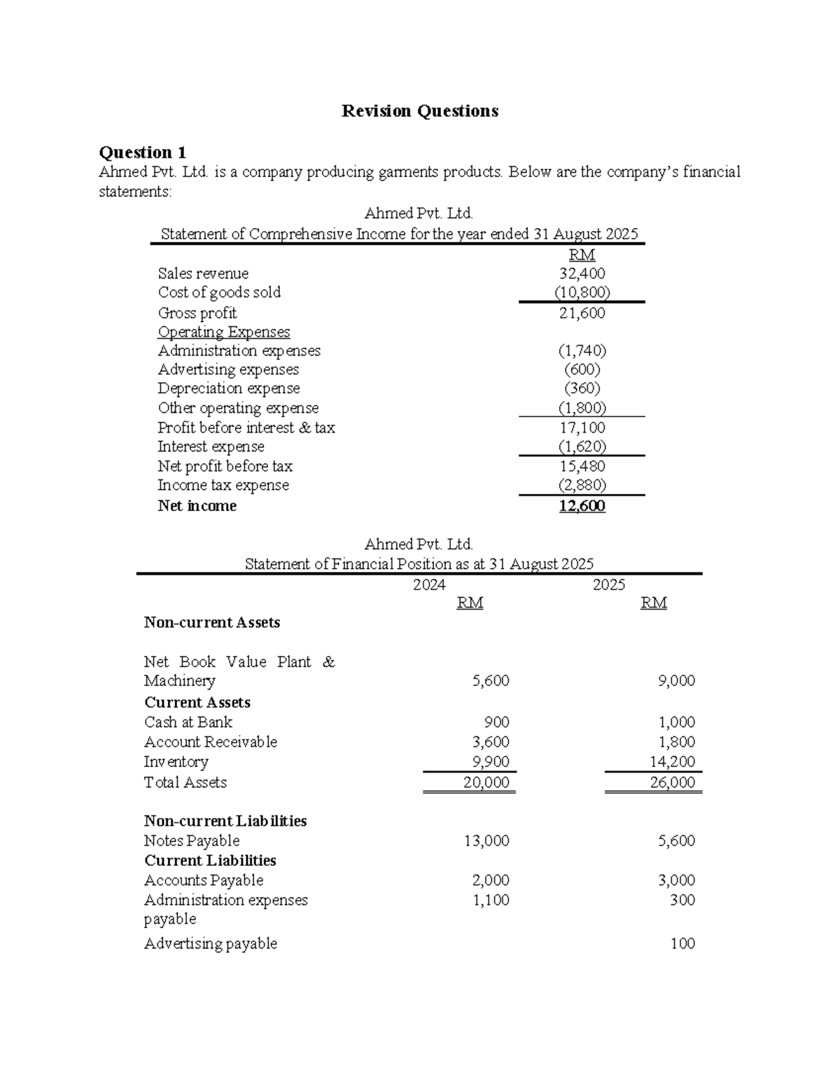 Revision Questions (Cash Flow & Accounting Principles) EC8D927D - Studocu