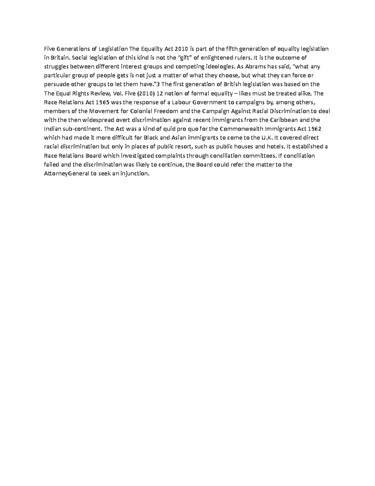 Legislation Evolution: The Equality Act 2010 & Its Generations - Studocu