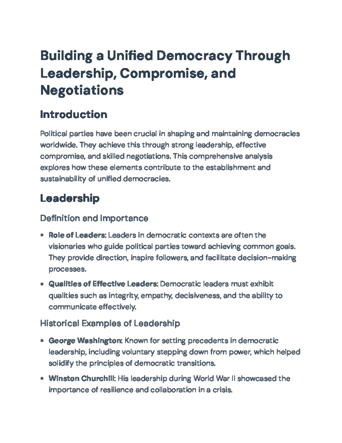 Building Unified Democracies: Leadership, Compromise & Negotiation ...