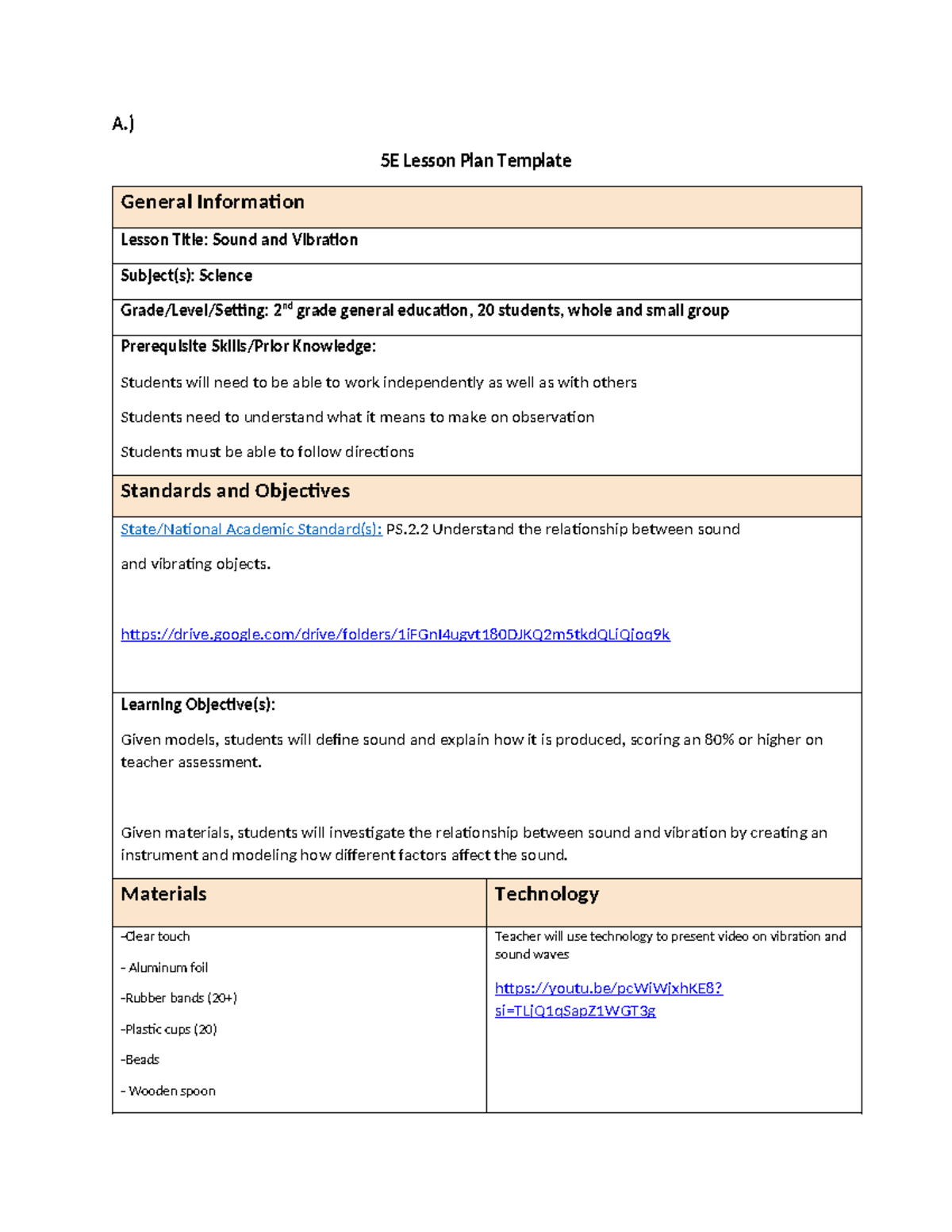 WGU 5E Lesson Plan: Exploring Sound and Vibration for 2nd Grade - Studocu