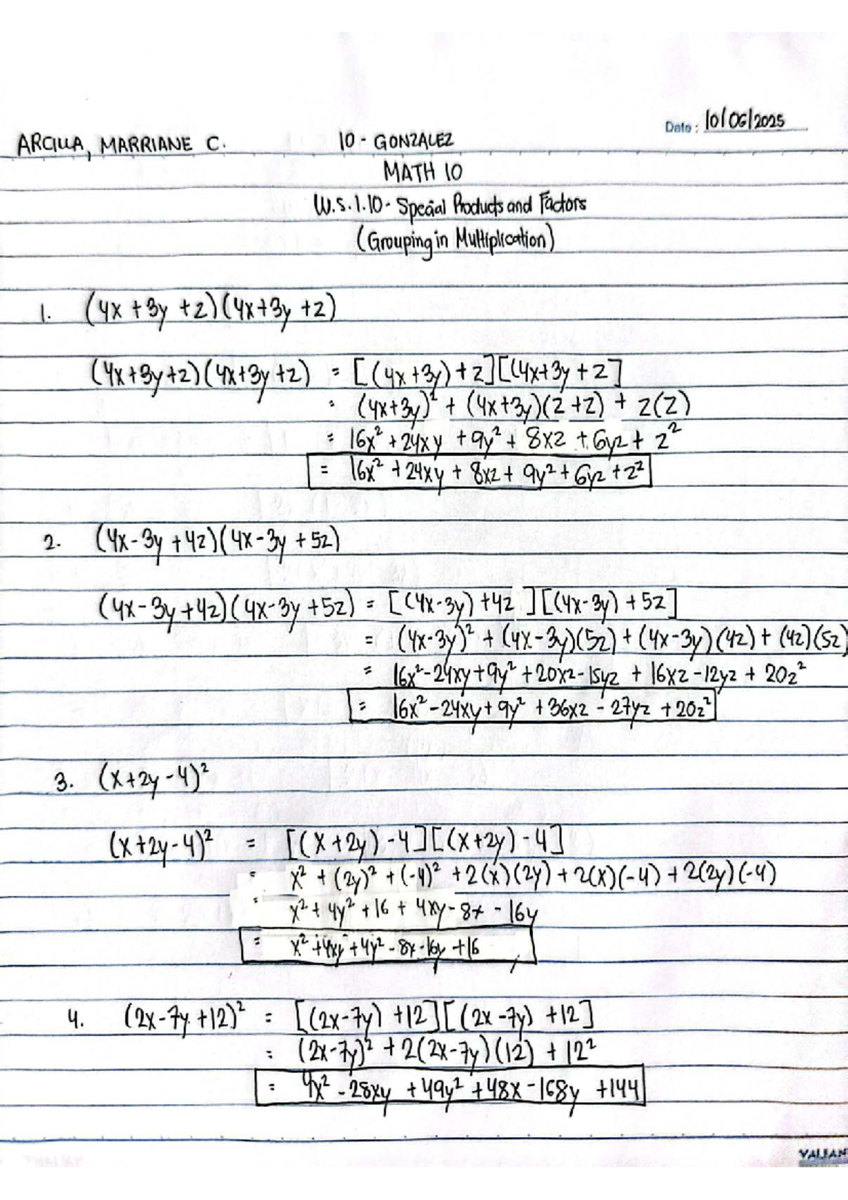 Math 10 W.S.1.10 - Special Products & Factors Notes - Studocu