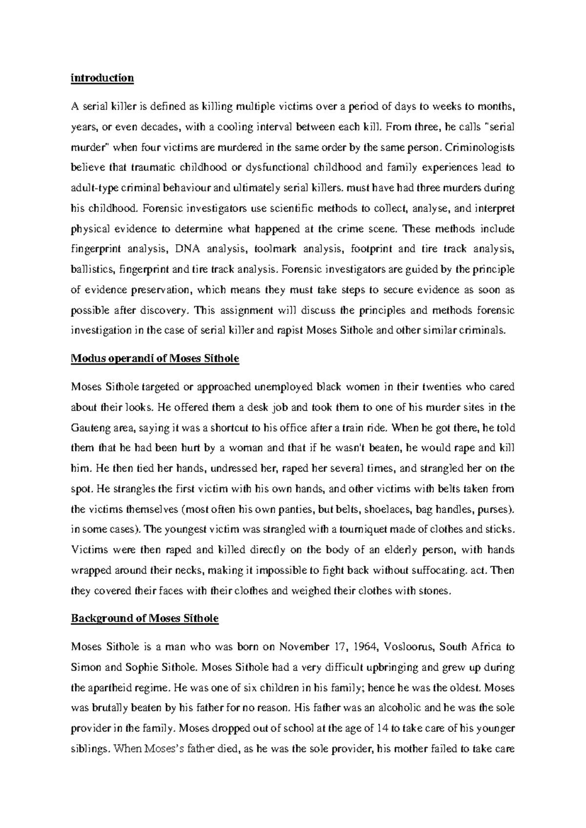 CFSD201 Assignment: Forensic Investigation of Serial Killer Moses ...