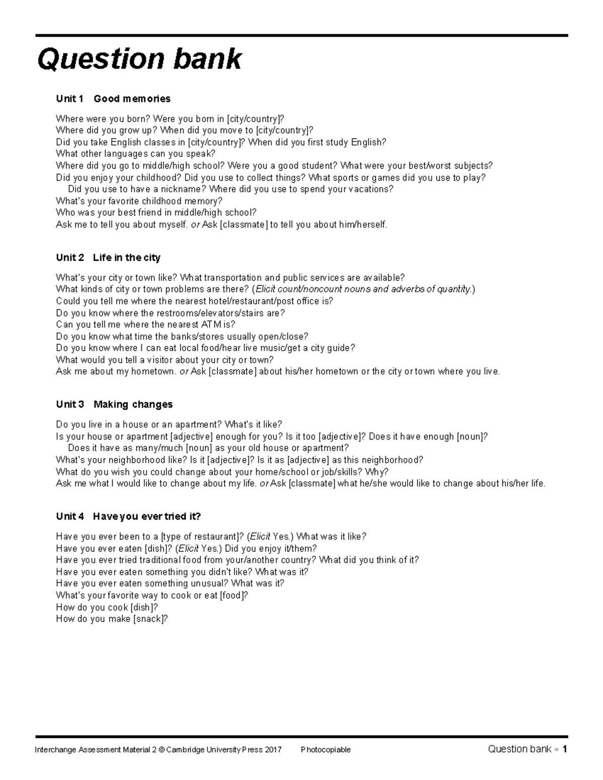 Interchange II - Comprehensive OQ Question Bank for Units 1-16 - Studocu