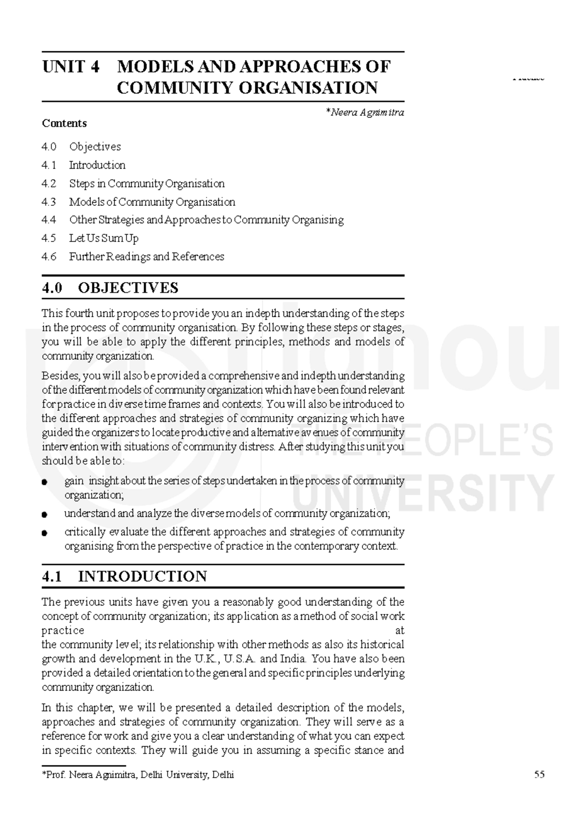 Unit 4 - Community Organisation: Models & Approaches in Social Work - Studocu