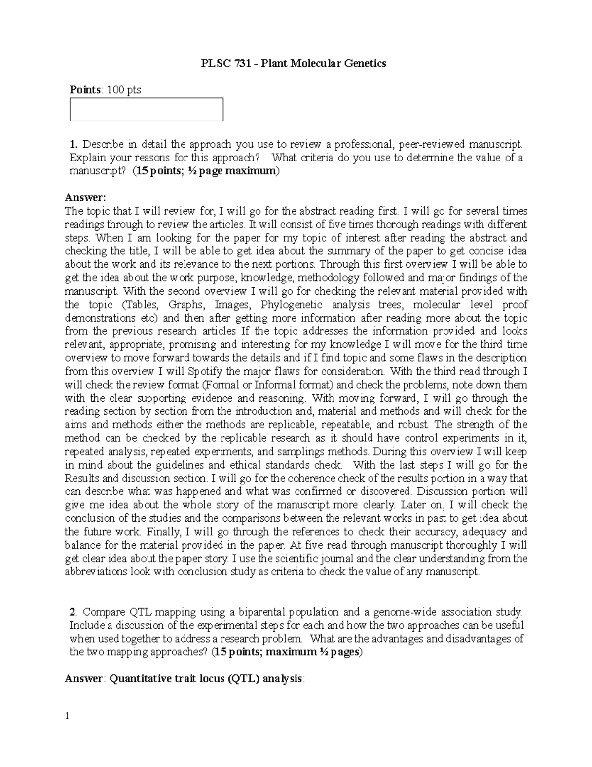 Genetics-731 - Assignments on Plant Molecular Genetics & QTL Analysis ...