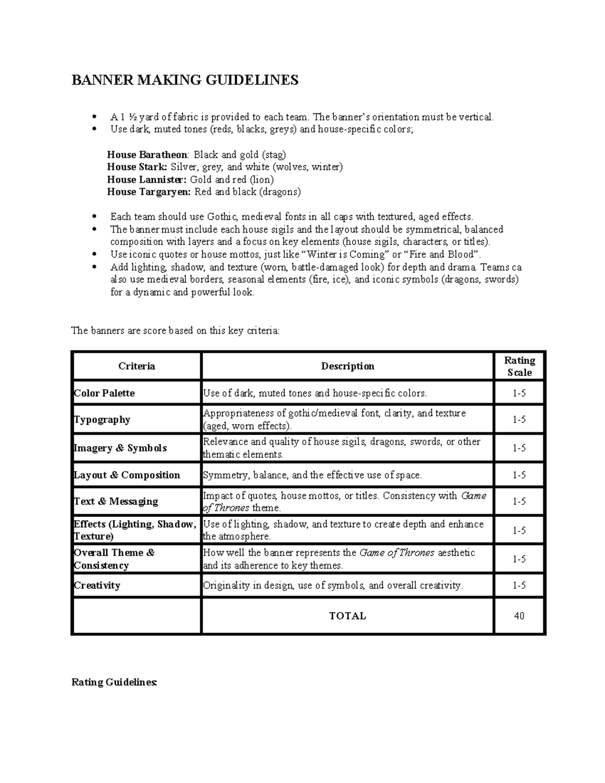 Game of Thrones Banner-Making Guidelines: Design & Scoring Criteria ...