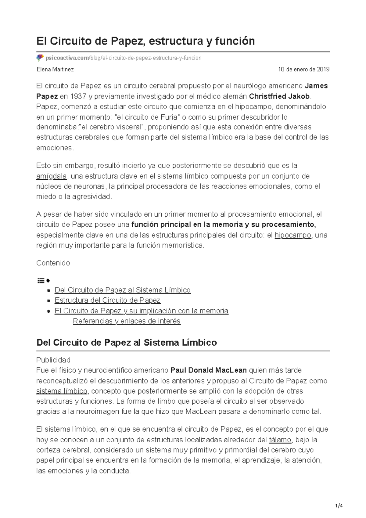 Estructura y Función del Circuito de Papez en la Memoria - Studocu