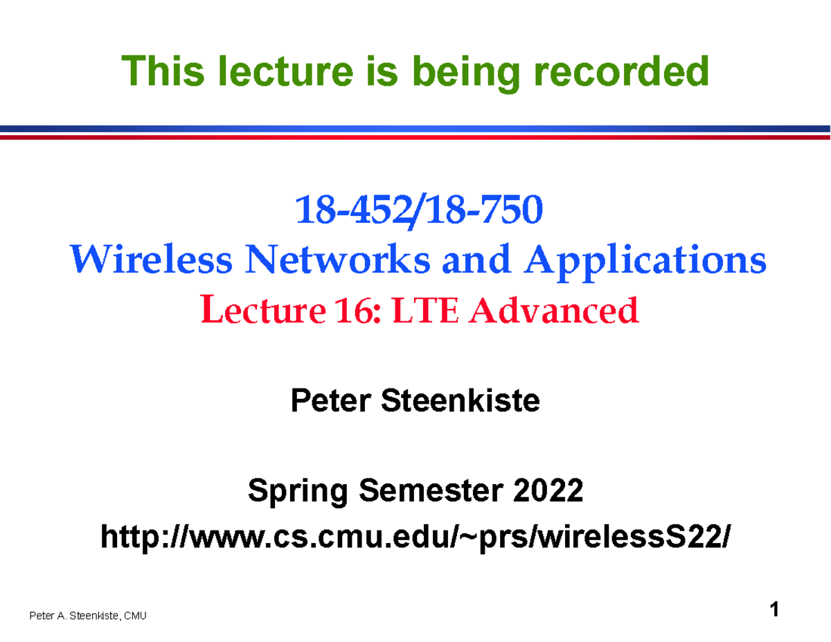 L16-18-452 Wireless Networks: LTE Advanced Lecture Notes - Studocu