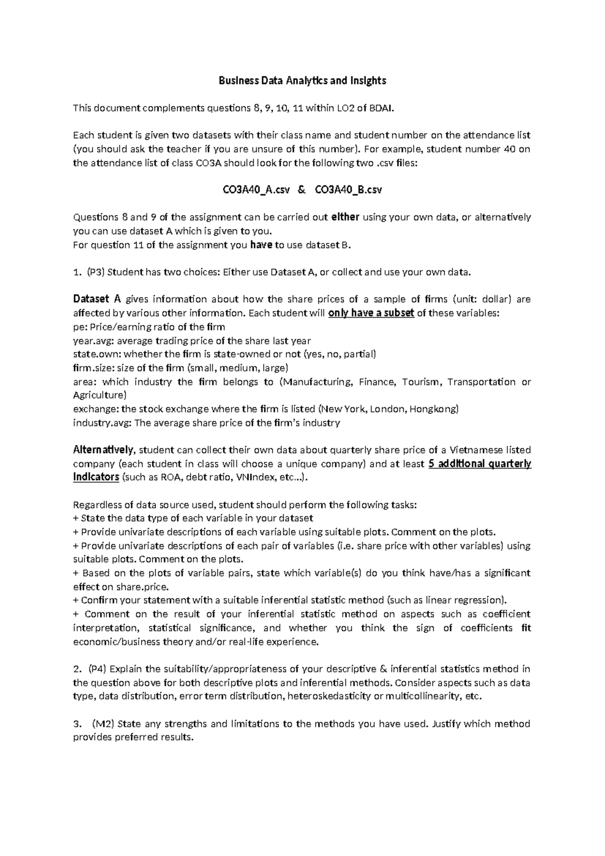 BDAI LO2 Assignment: Business Data Analytics Questions 8-11 - Studocu