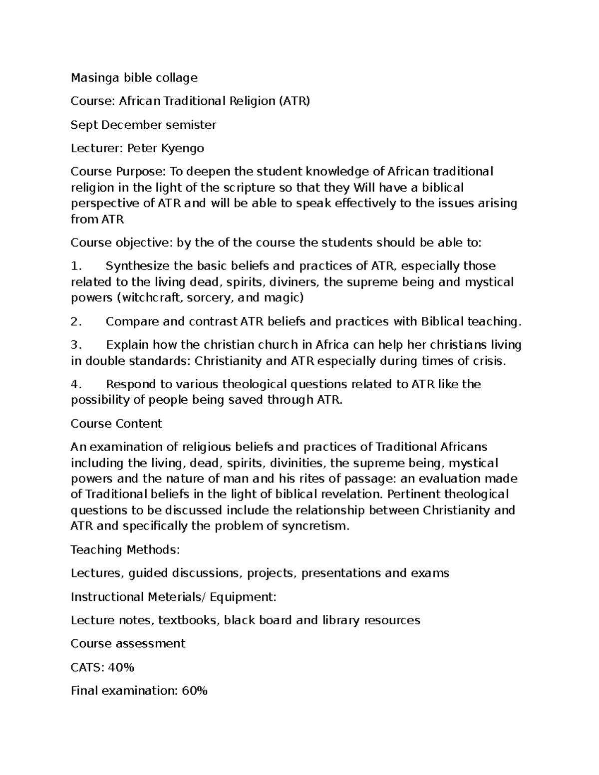 ATR Notes: Understanding African Traditional Religion (ATR) in Context ...