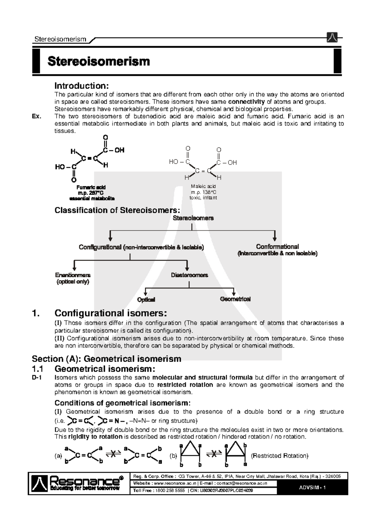 Stereoisomerism Theory - Reg. & Corp. Office : CG Tower, A-46 & 52 ...
