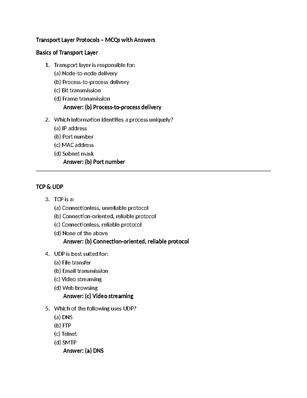 Transport Layer Protocols MCQs with Answers (ACN) - Studocu