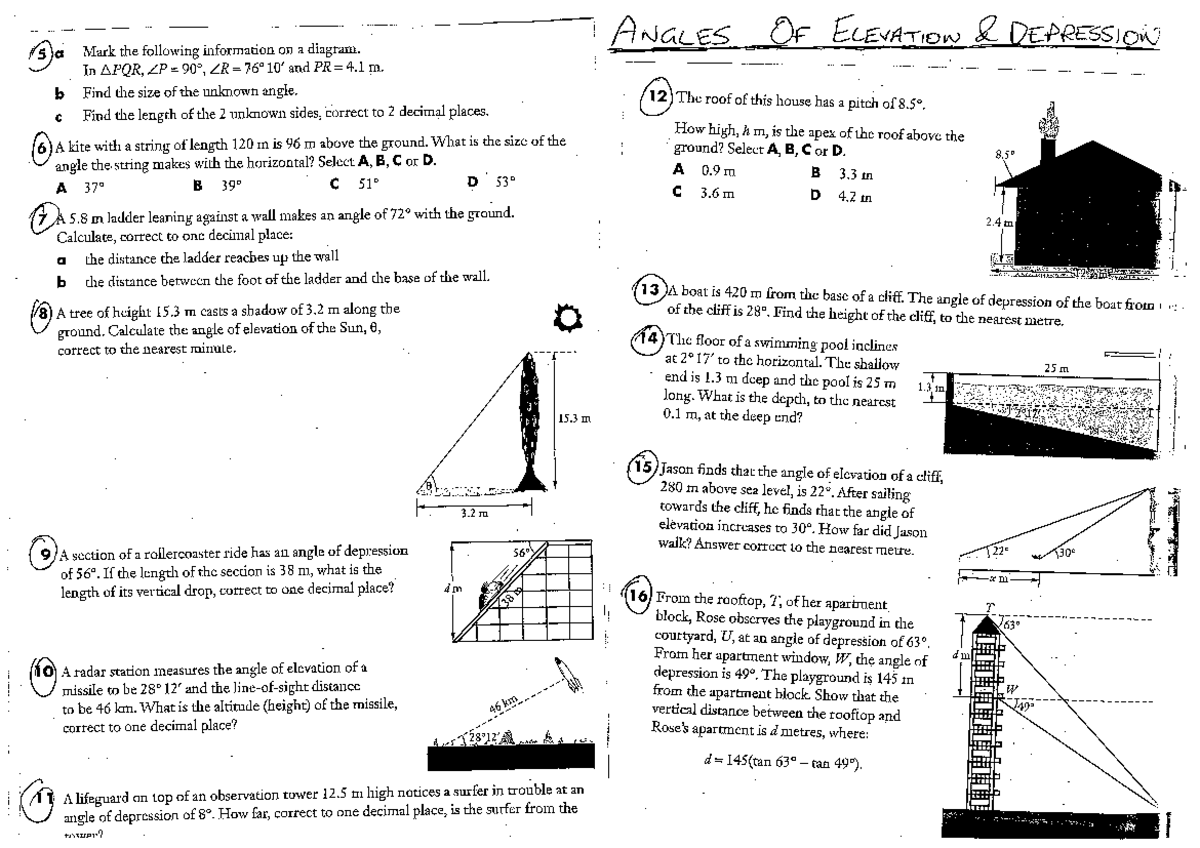 ANGLES OF ELEVATION & DEPRESSION PRACTICE PAPER 19112025 - Studocu