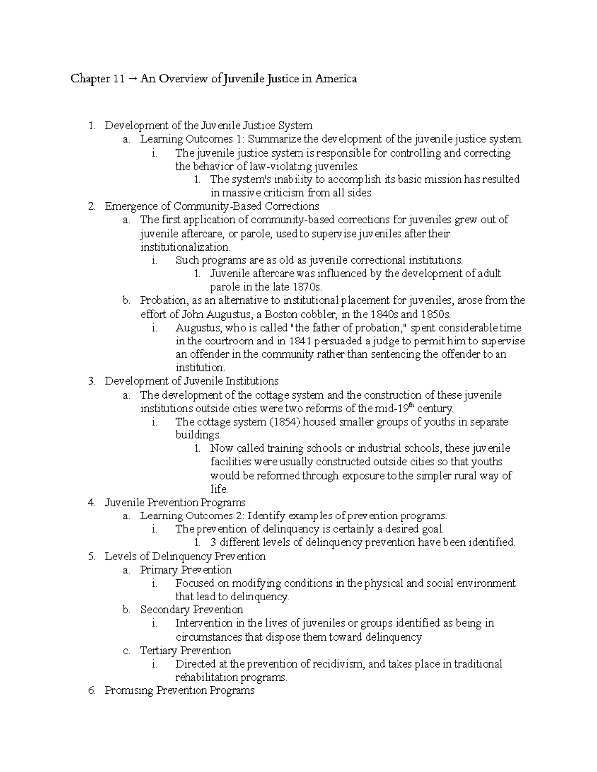 Chapter 11 - Juvenile Justice Overview Notes (CJ 101) - Studocu