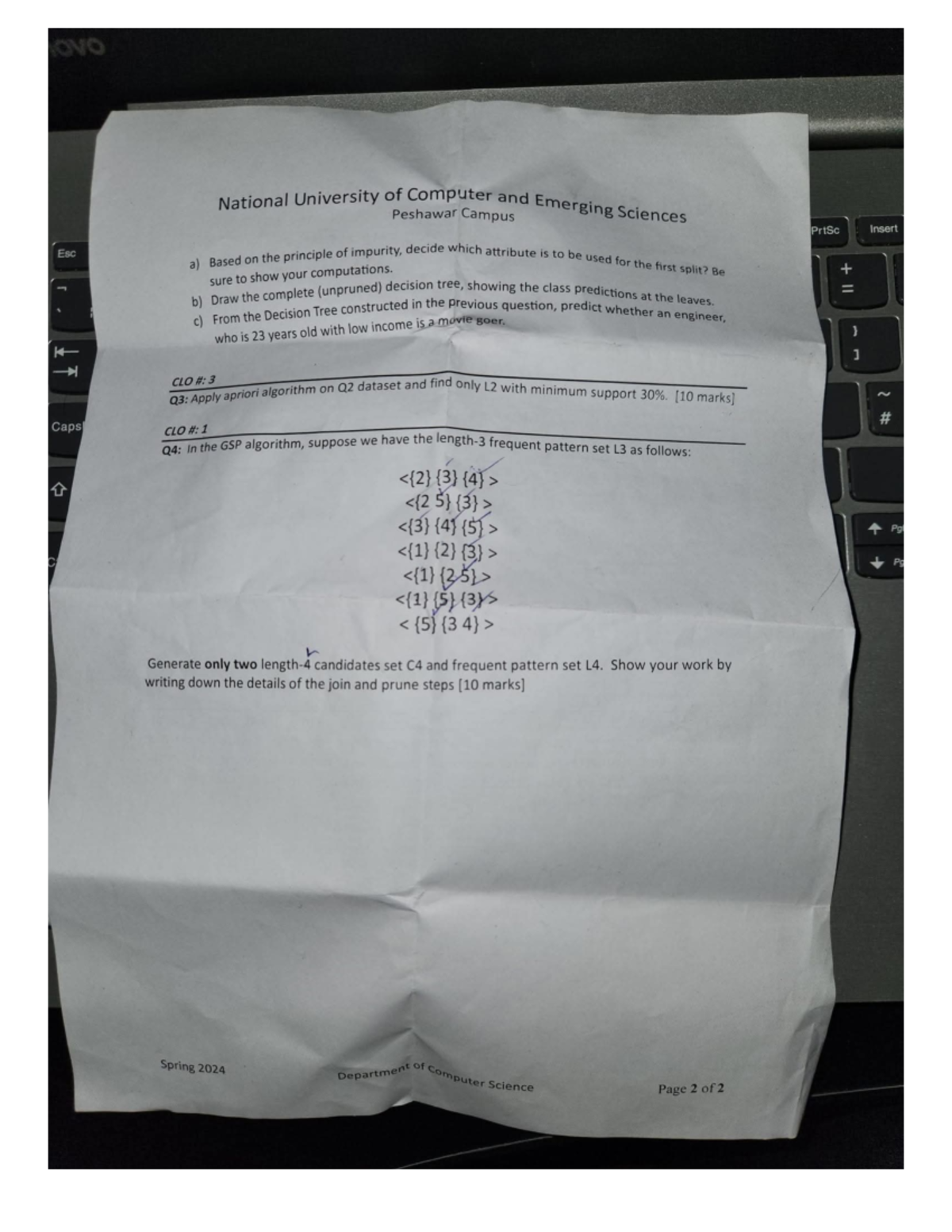 ML_PastPaper_2025: Decision Trees & GSP Algorithm Insights - Studocu