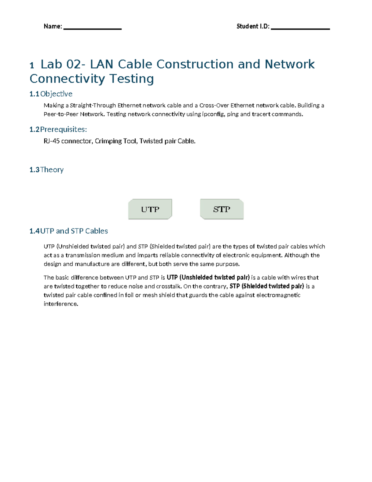 DCN Lab#2 - LAN Cable Construction and Network Connectivity Testing ...