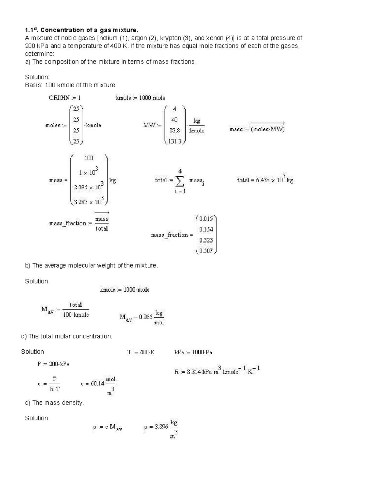 1.1a. Concentration of Gas Mixtures and Material Balances - Studocu