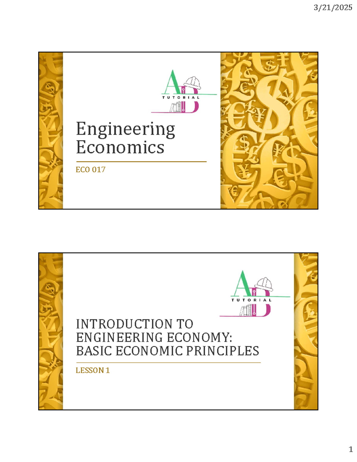 ECO-017- Review - N/a - Engineering Economics ####### ECO 017 ...