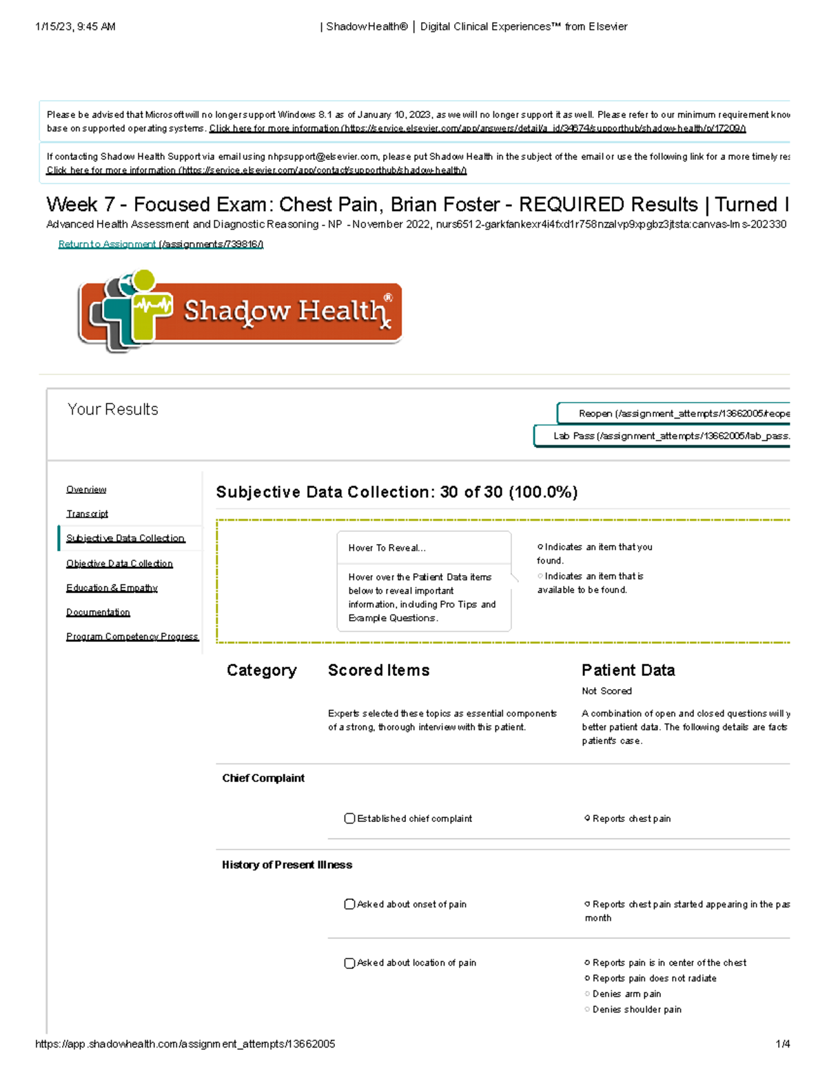 NURS6512 Week 7 - Chest Pain Subjective Data Analysis - Studocu