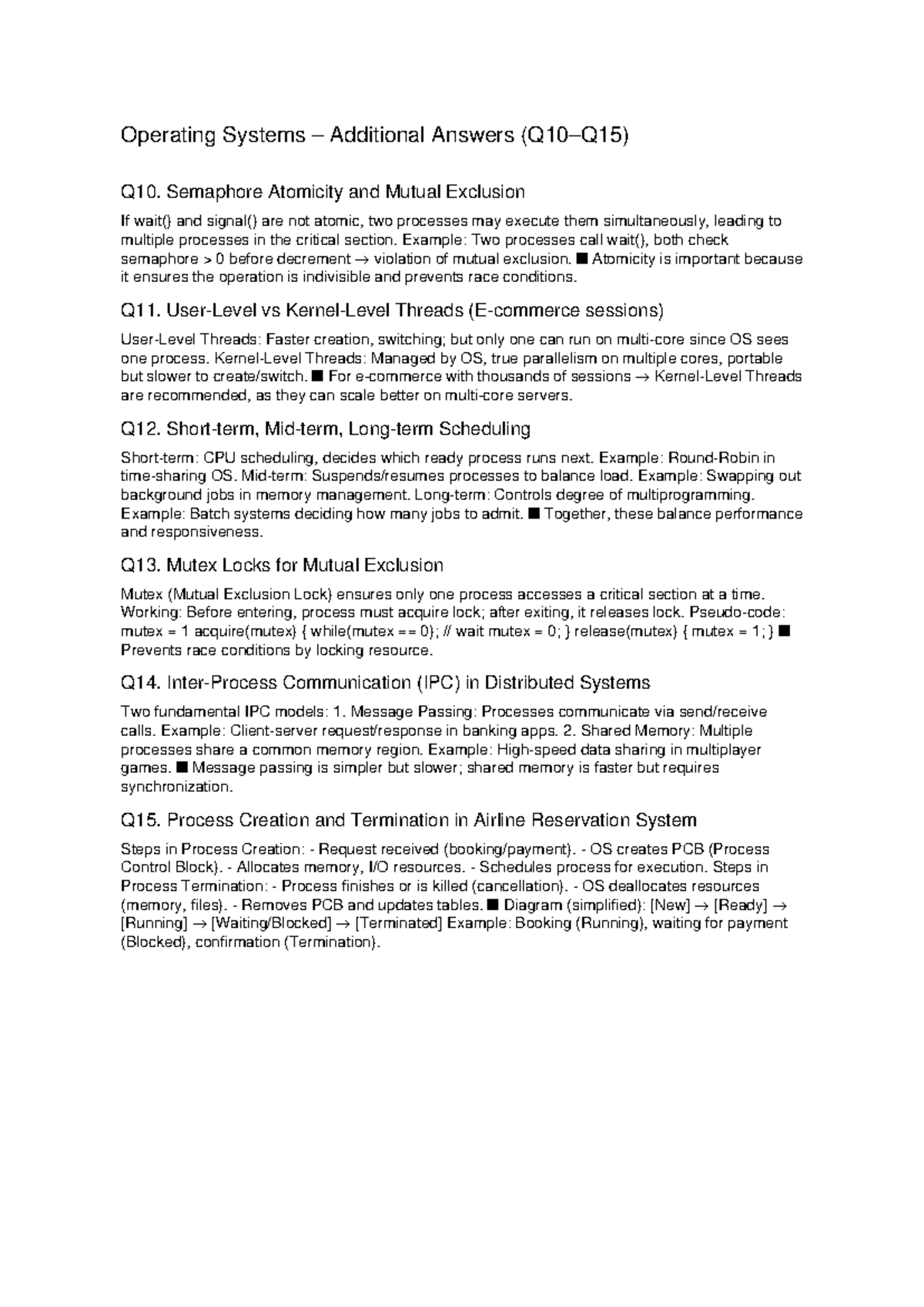 Operating Systems QA Part 2: Semaphore, Threads, and IPC Insights - Studocu