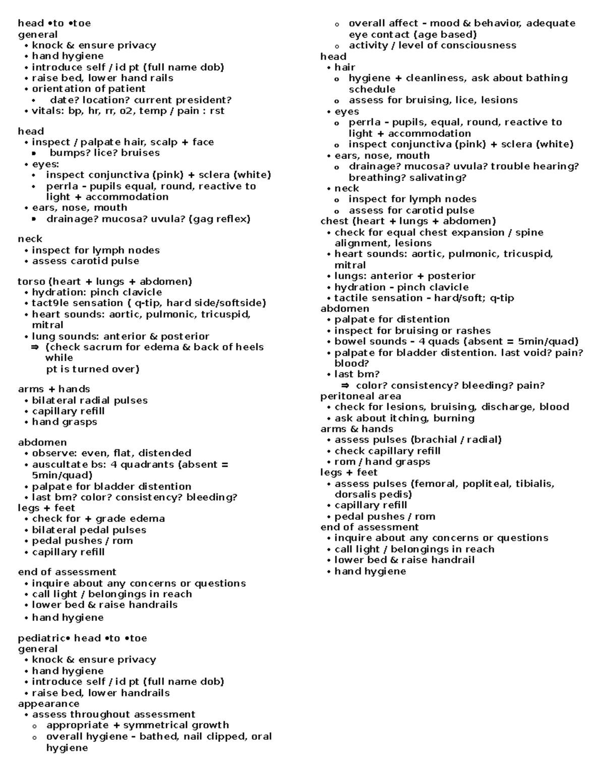 Head to toe assessment - head •to •toe general knock & ensure privacy ...