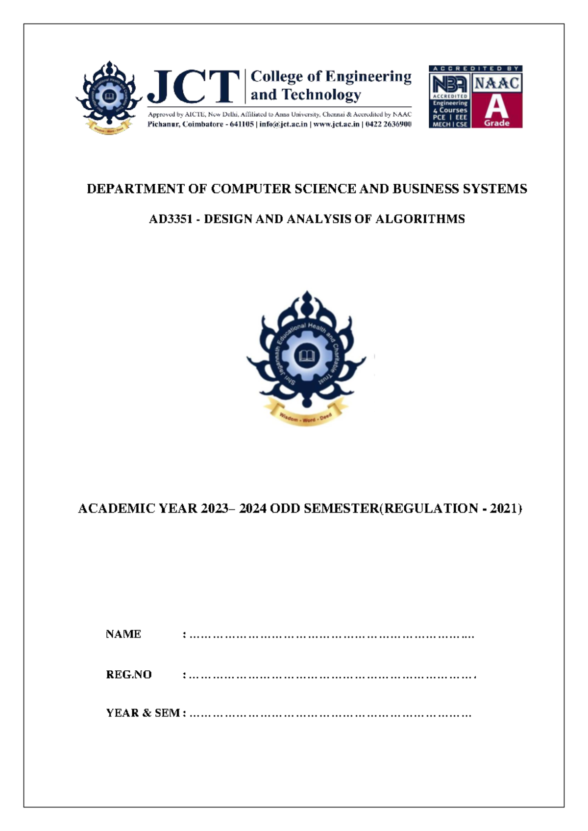 AD3351 Design and Analysis of Algorithms Lab Manual - AI & DS - Studocu