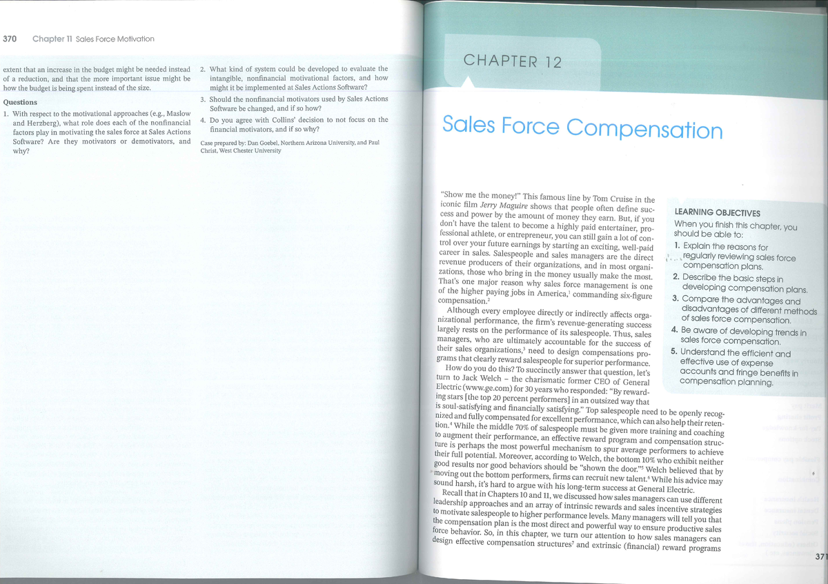 Chapter 12: Sales Force Compensation Strategies and Motivational ...