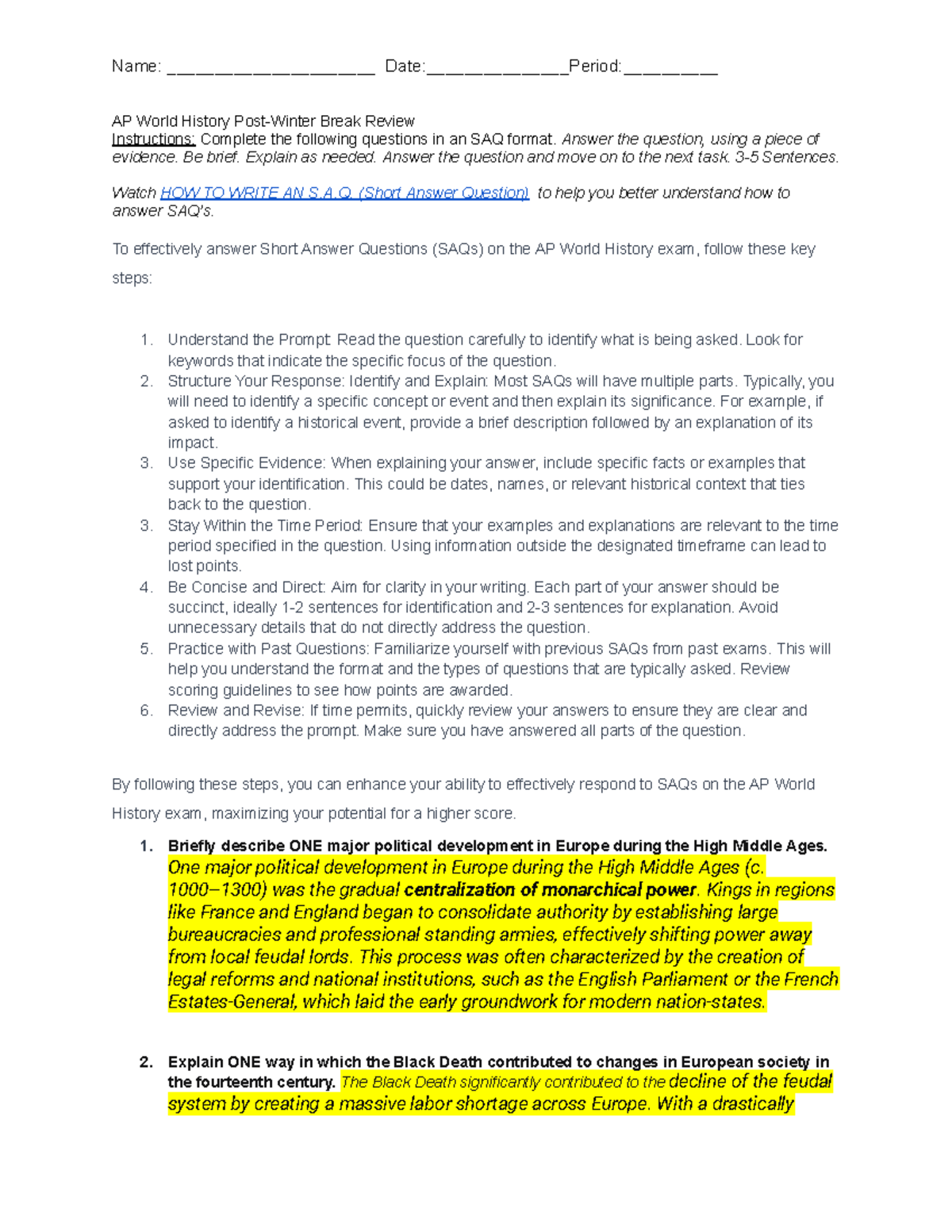 Key AP World History (APWH) Post-Winter Break Review Guide - Studocu